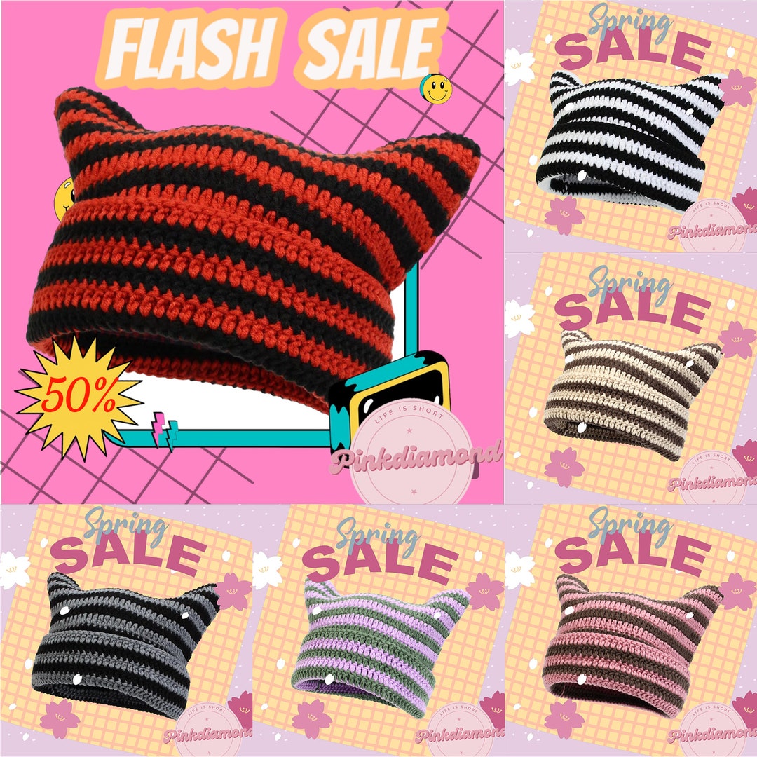 Cute Cat Ears Beanie Hats for Women, Torchbearer-inspired Crochet Sack ...