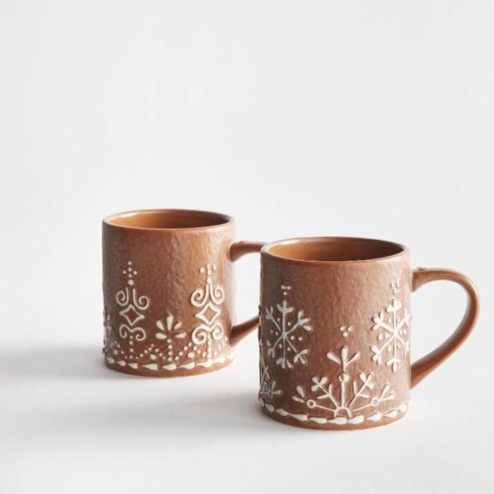 Festive Gingerbread Stoneware Mugs, Set of 2 Christmas Mugs, Tea and ...