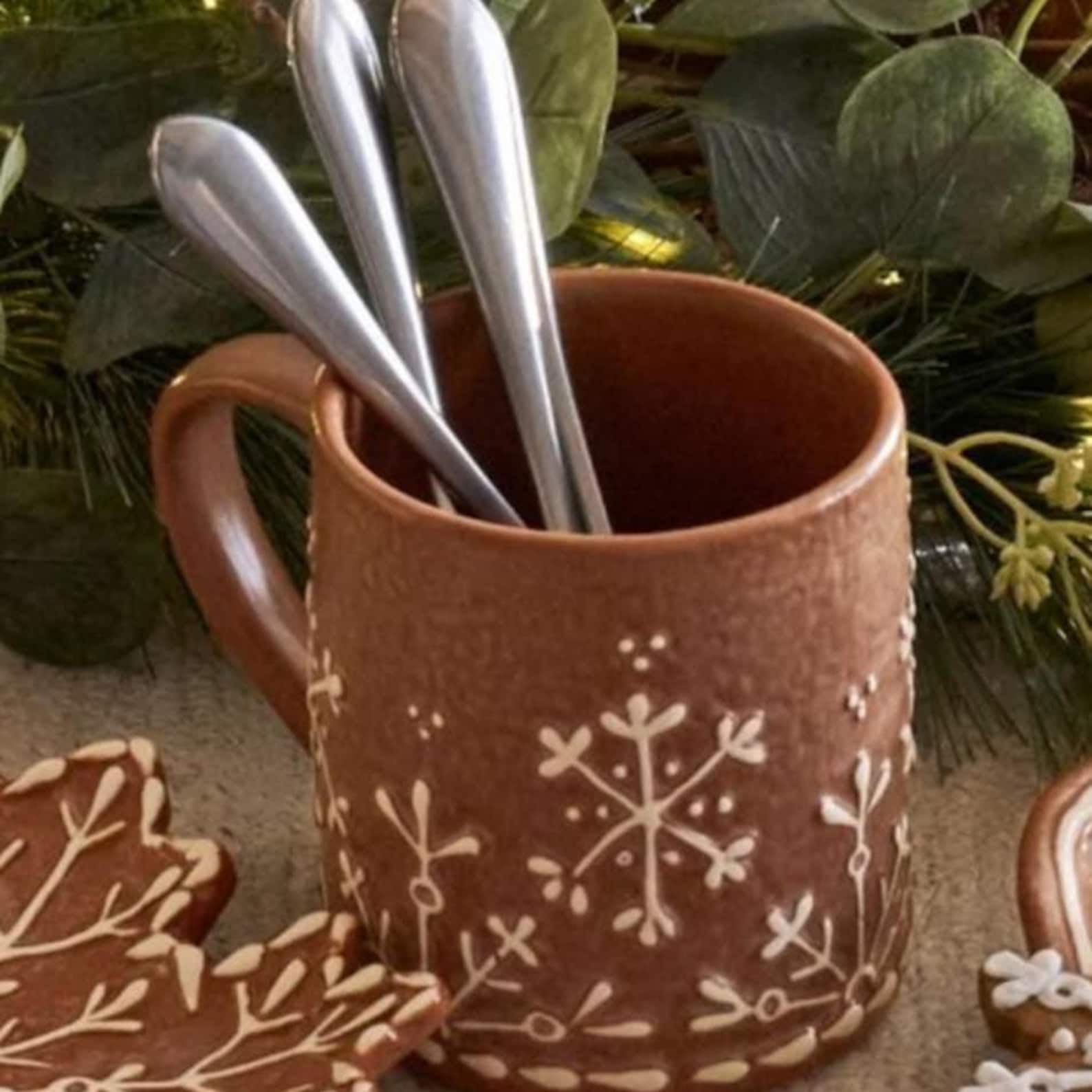 Festive Gingerbread Stoneware Mugs, Set of 2 Christmas Mugs, Tea and ...