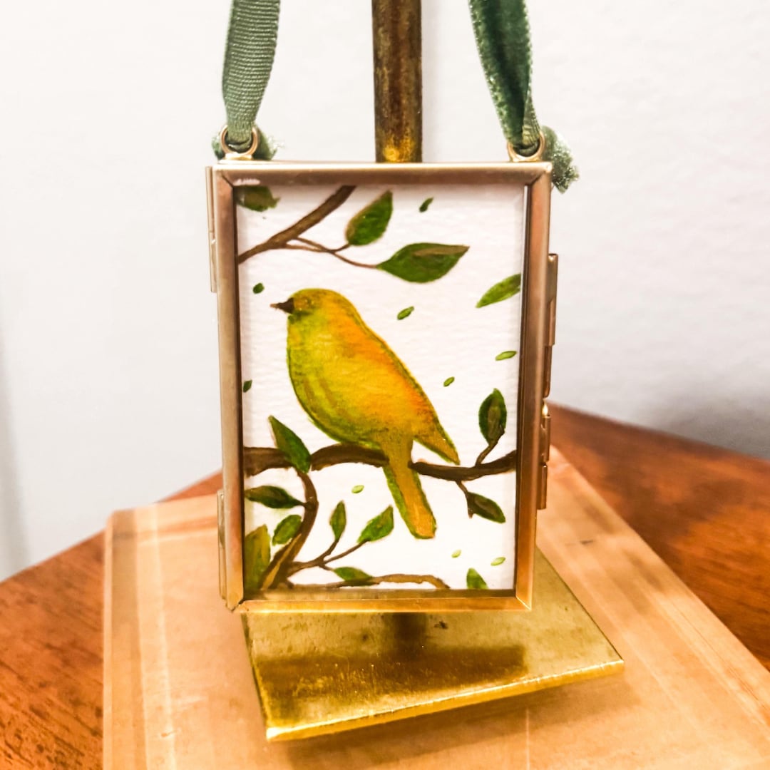 Watercolor Bird in a Mini Brass Hanging Frame 3x2 - Etsy