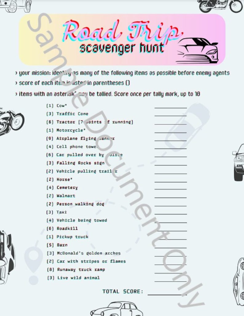 Road Trip Scavenger Hunt Printable - Etsy