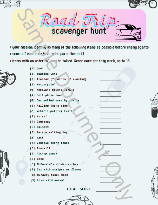 Road Trip Scavenger Hunt Printable - Etsy