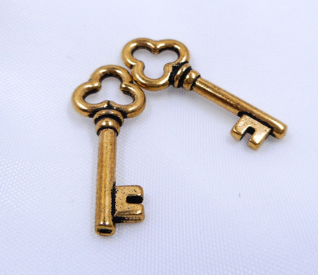 2 or 10 Small Key Charms Antiqued Gold Plate 22mm Long - Etsy