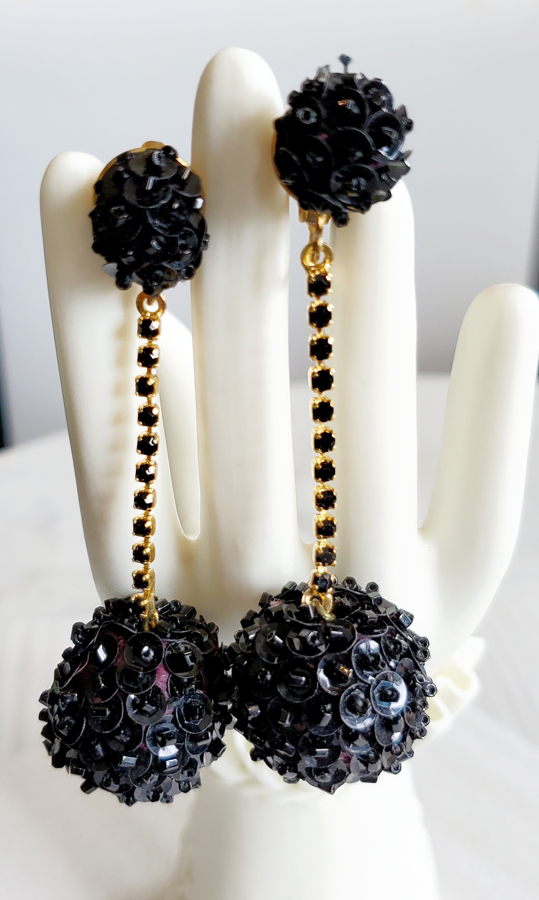 1960s Black Sequin & Rhinestone Go-go Earrings and Ring Set - Etsy