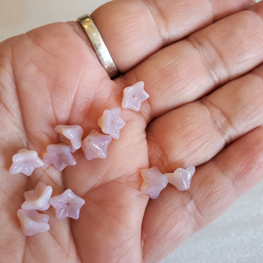 6x9mm Five Point Bellflower, Pale Pink Opaline Bell Flower Czech Beads ...