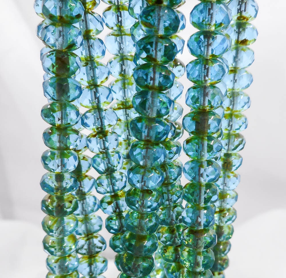 50pcs Aqua Faceted Czech Glass Rondelle Beads 7mm Aqua With Picasso ...