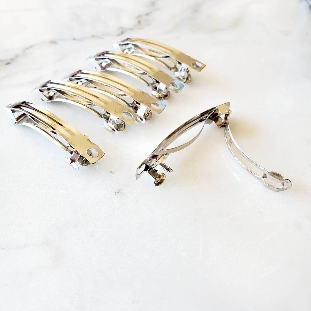 Six 40mm French Style Barrette Blank Auto Lock Style, 2 Inch Long ...