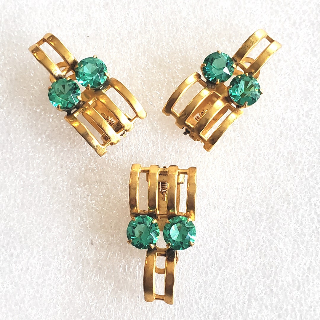 1930s Dress Clips With Apple Green Rhinestones, Set of 3 Small Vintage Gold Tone Dress Clips - Etsy