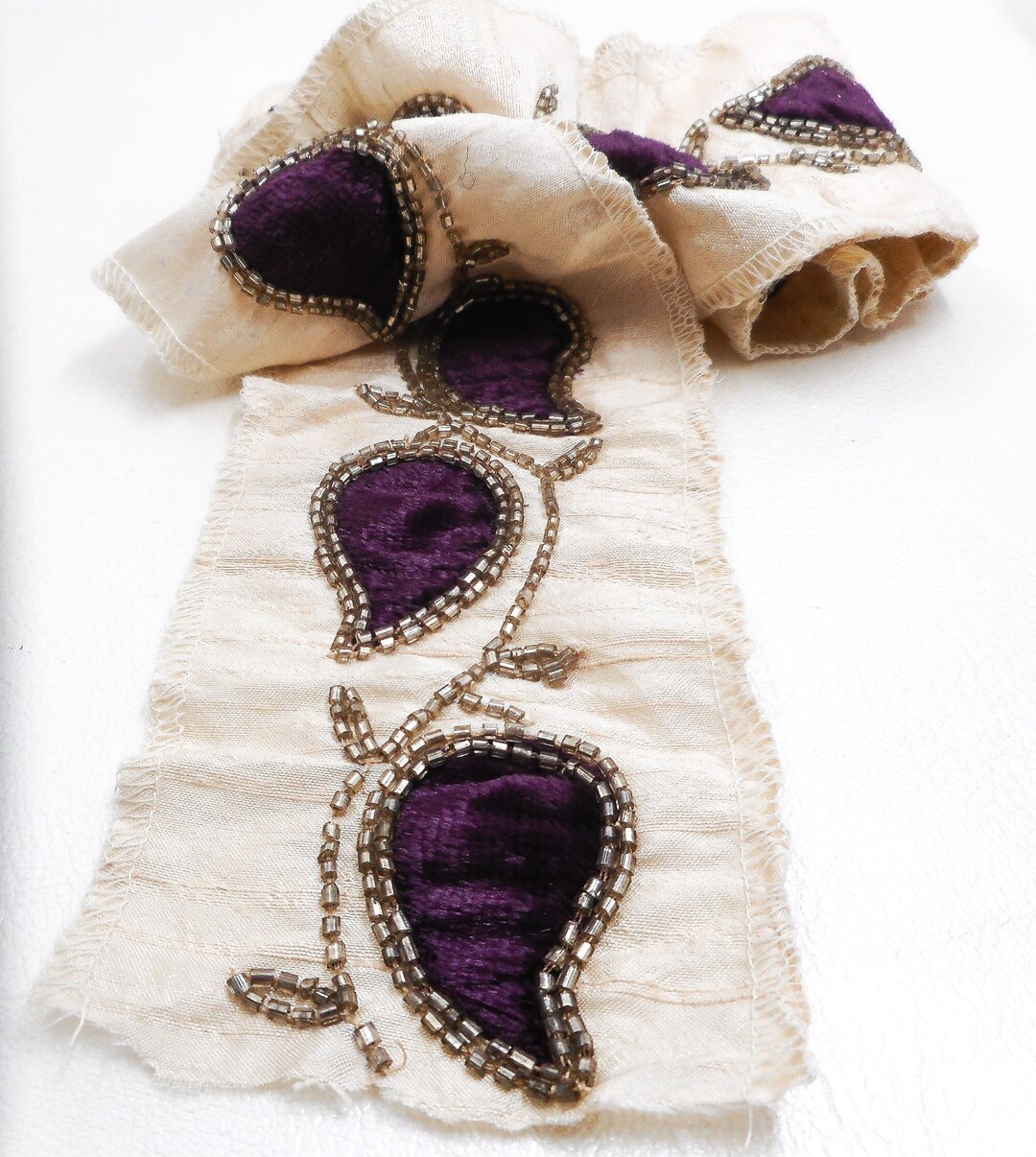 40" European Off-white Raw Silk and Purple Velvet Beaded Trim - Kob - Etsy