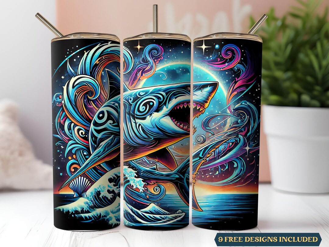 Sharks 20oz Skinny Sublimation Straight Tumbler Design Png Full Wrap ...