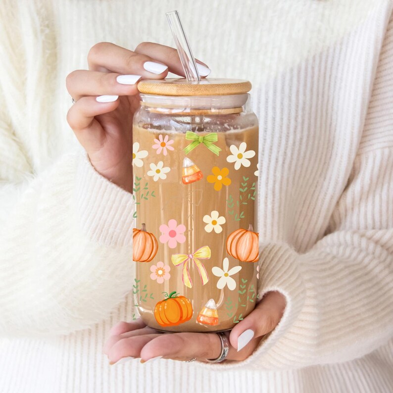 16oz Glass Can Wrap Coquette Pumpkin Png Fall Autumn Png Wrap Can ...