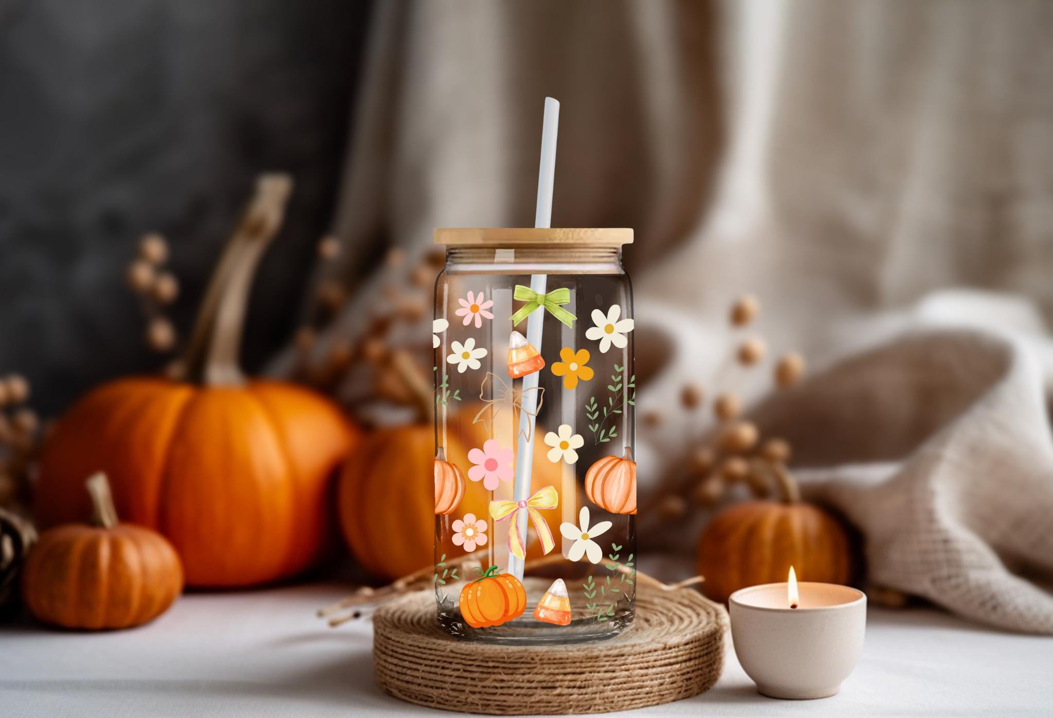 16oz Glass Can Wrap Coquette Pumpkin Png Fall Autumn Png Wrap Can ...