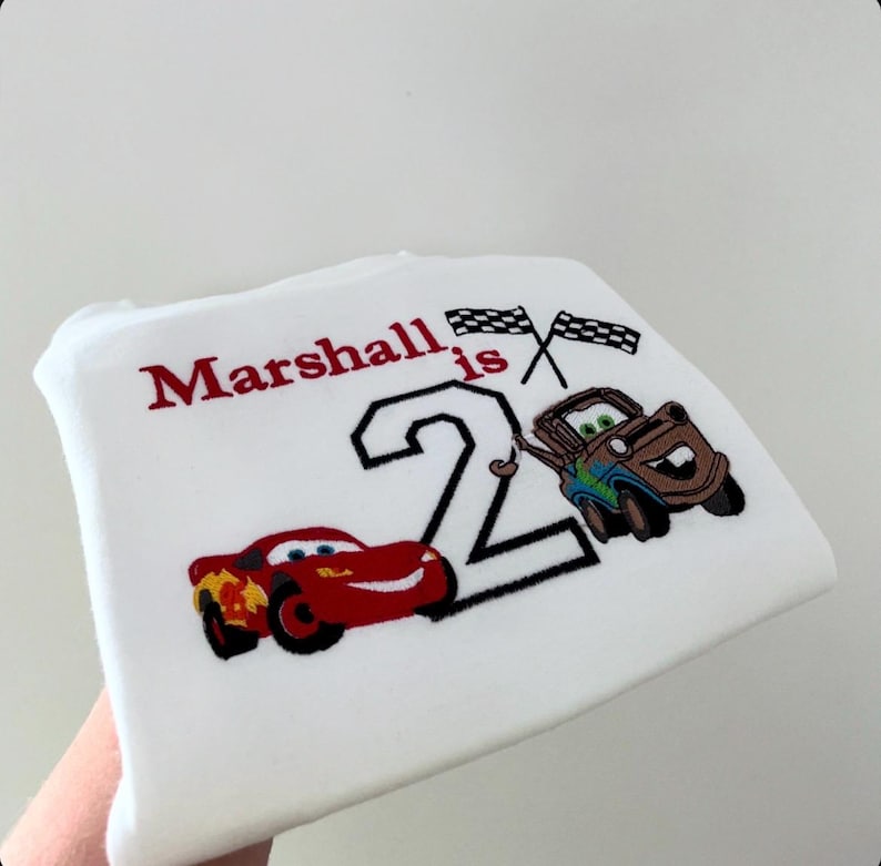 Personalised Embroidered Fast Car Theme Birthday Outfit Mcqueen Mater ...