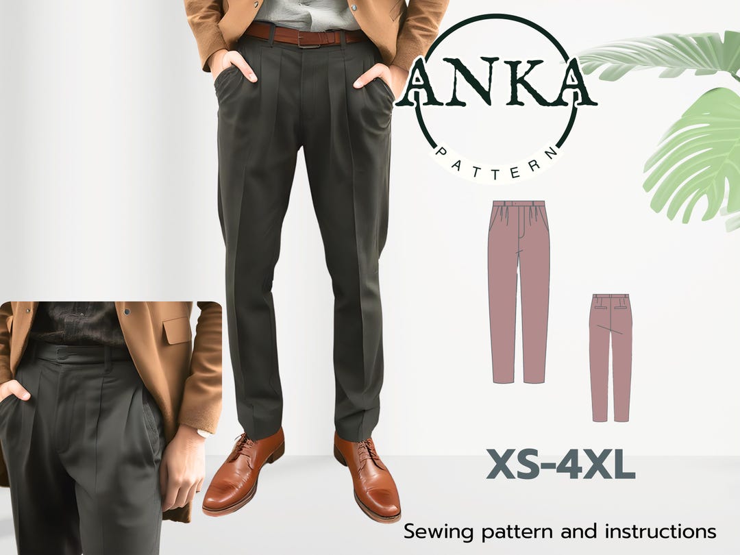 Fashion Men's Trousers Sewing Pattern - Pleated Waist Design - Sizes ...