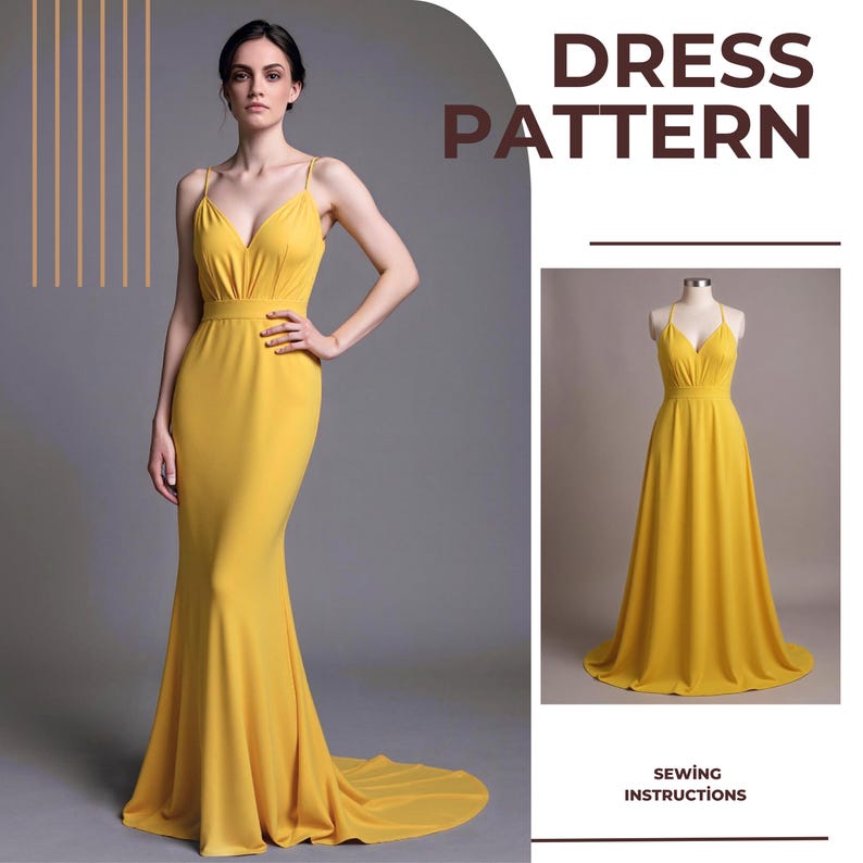 Evening Dress Sewing Pattern PDF XS–4XL V Neck Mermaid Gown - Etsy