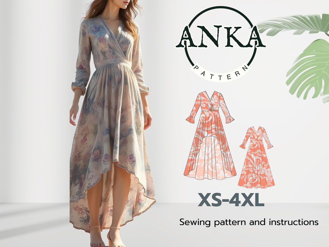 Women's Floral Dress, Sewing Model, Size XS - 4XL, US 2-30 A4 - A0 PDF ...