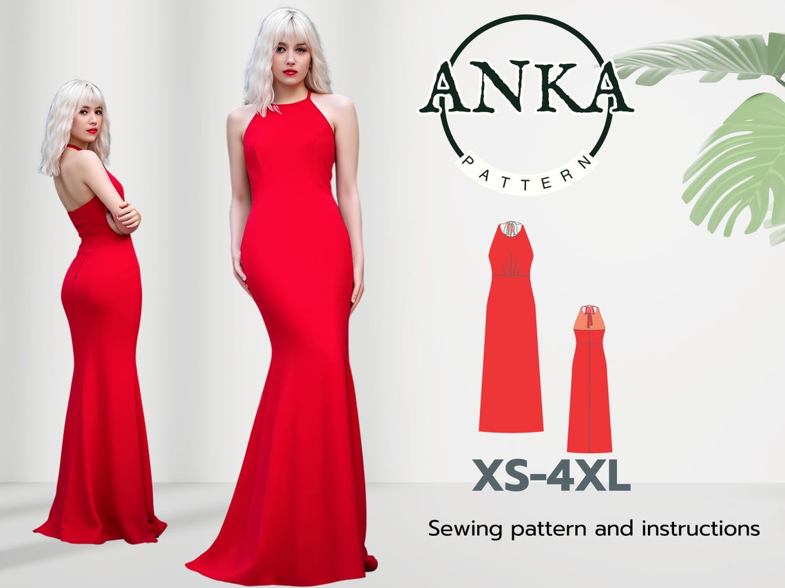 Printable Halter Neck A-line Dress Pattern in All Sizes XS-4XL ...