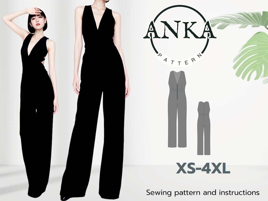 V Neck Women Overalls Dress Sewing Pattern XS-4XL | Full Length | US 02 ...