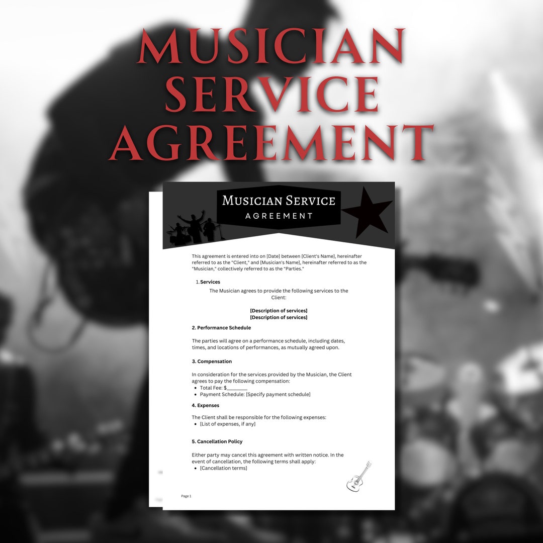 Musician Service Agreement Template PDF - Professional Agreement for ...