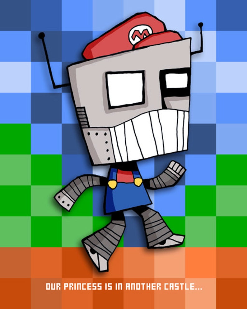 Robot Mario Illustration Art Print Nintendo Super Mario Bros - Etsy