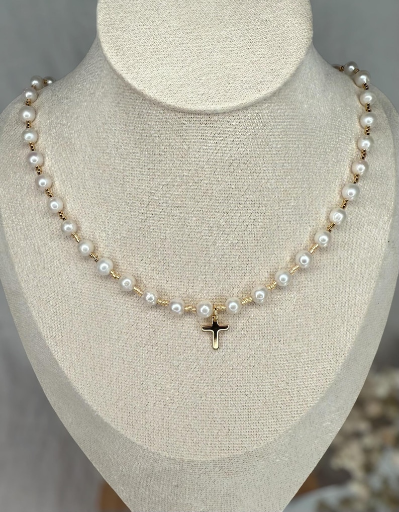 Cool Pearl Necklace With Cross Photos