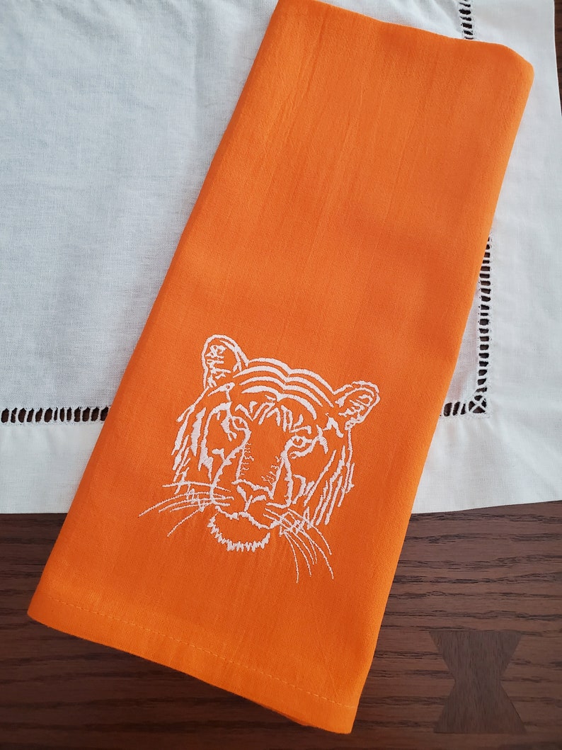 Embroidered Orange Tiger Towel ~ Kitchen or Flour Sack Towel - Etsy