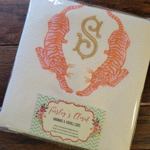 Embroidered Chic Chinoiserie Tigers ~ Kitchen, Bar Cart or Guest Towel ...