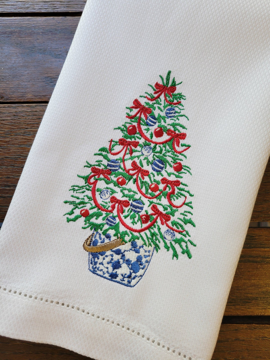 Embroidered Christmas Tree & Chinoiserie Bucket ~ Christmas Décor ...