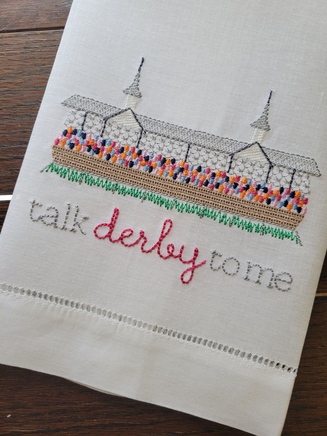 Embroidered Derby Themed Linen Guest Towel ~ Derby Party Decor ~ Talk ...