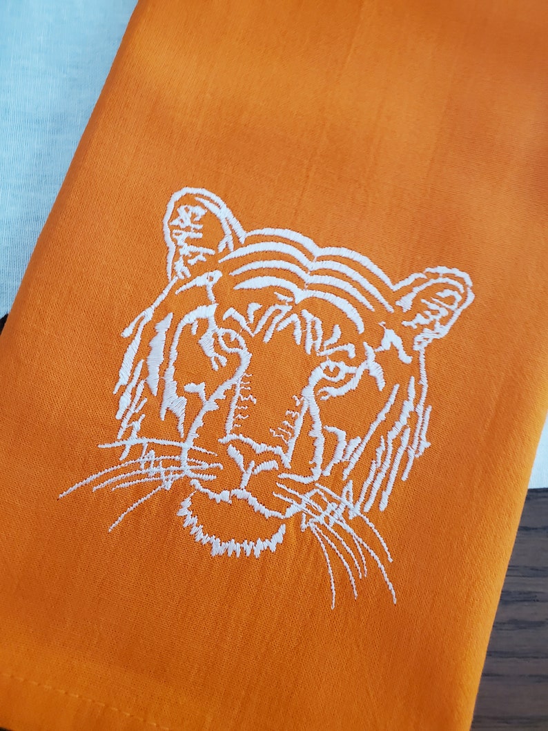 Embroidered Orange Tiger Towel ~ Kitchen or Flour Sack Towel - Etsy