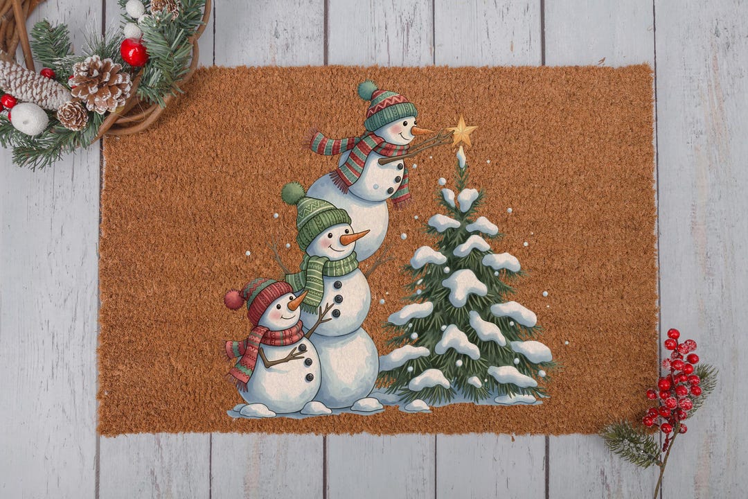 Christmas Snowman Doormat, Winter Doormat, Snowman Christmas Tree ...