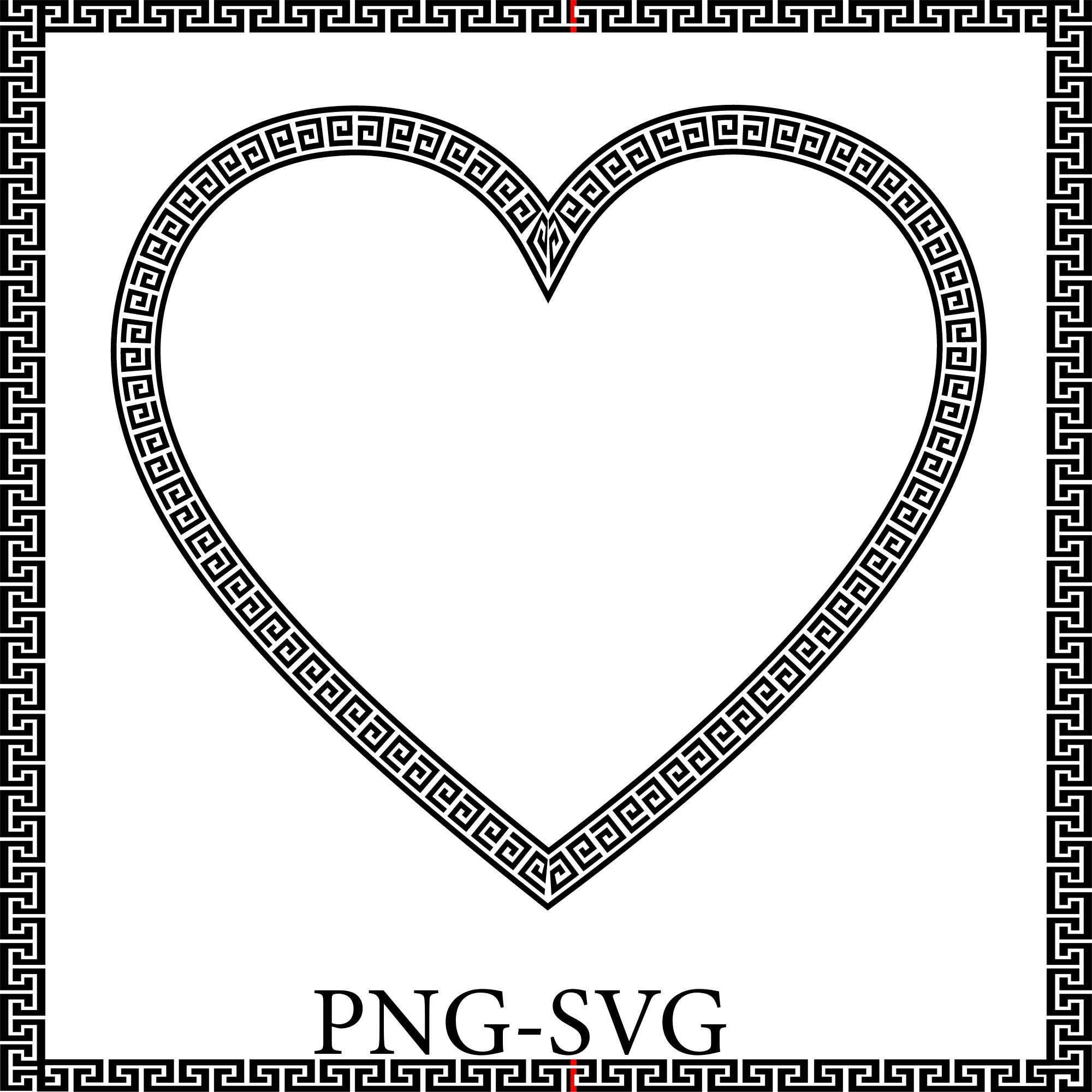 Circle and Heart Greek Key Frame Png-svg, Greek Wave Pattern, Seamless ...