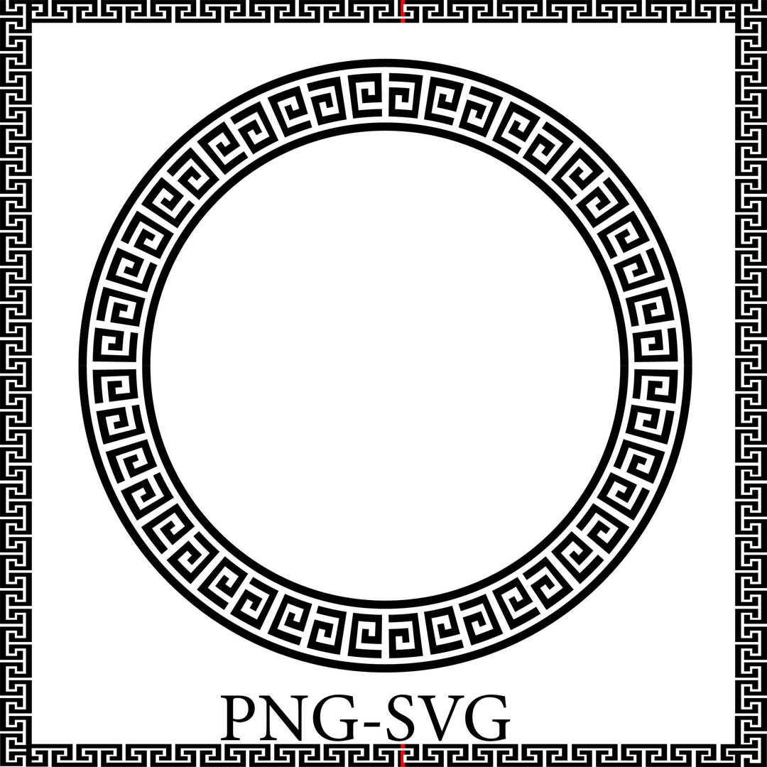 Circle and Heart Greek Key Frame Png-svg, Greek Wave Pattern, Seamless ...