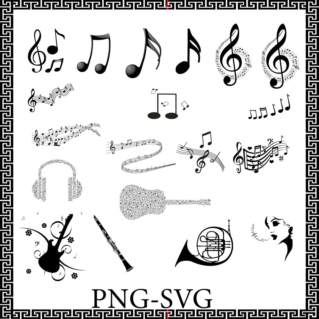 Musical Notes Vector Cut Files: Music Clipart Bundle (SVG, PNG ...