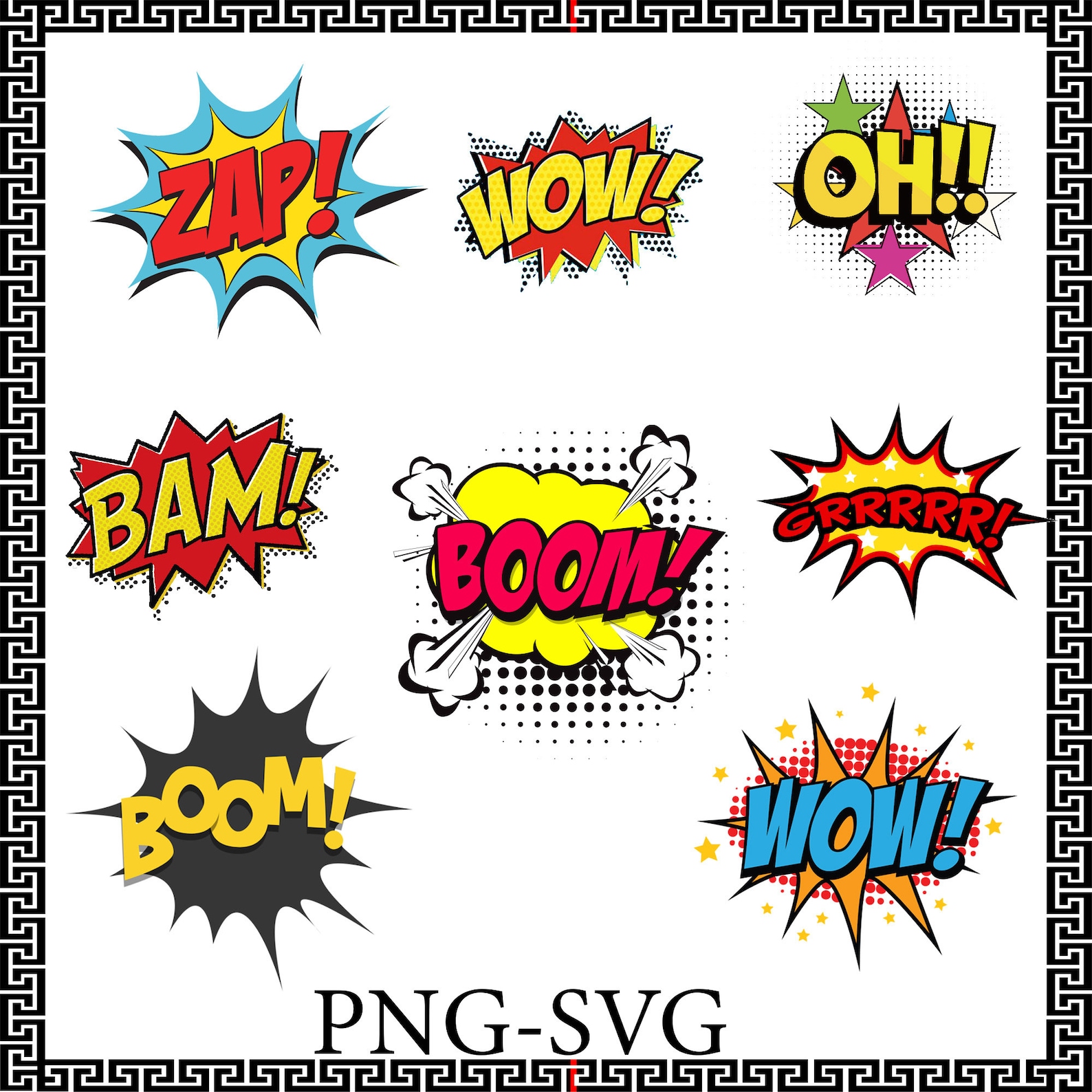 Comic Action Bubbles: Cartoon Clipart Bundle (SVG, PNG Digital Download ...