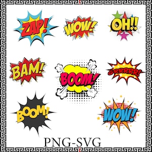 Bundle of 17 Comic Style Action Bubbles, Comic Cartoon Style, Birthday ...