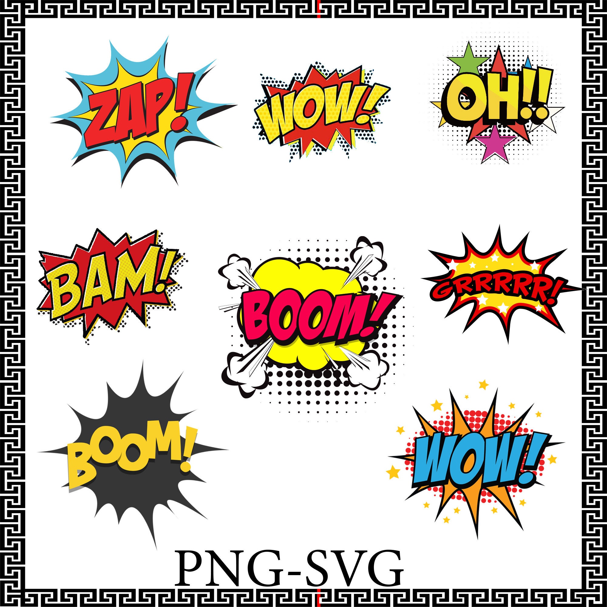 Bundle of 17 Comic Style Action Bubbles, Comic Cartoon Style, Birthday ...