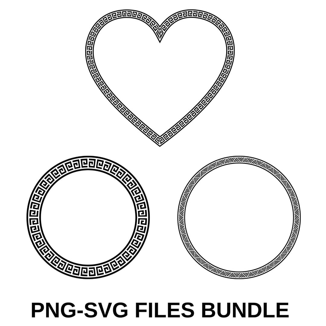 Circle and Heart Greek Key Frame Png-svg, Greek Wave Pattern, Seamless ...