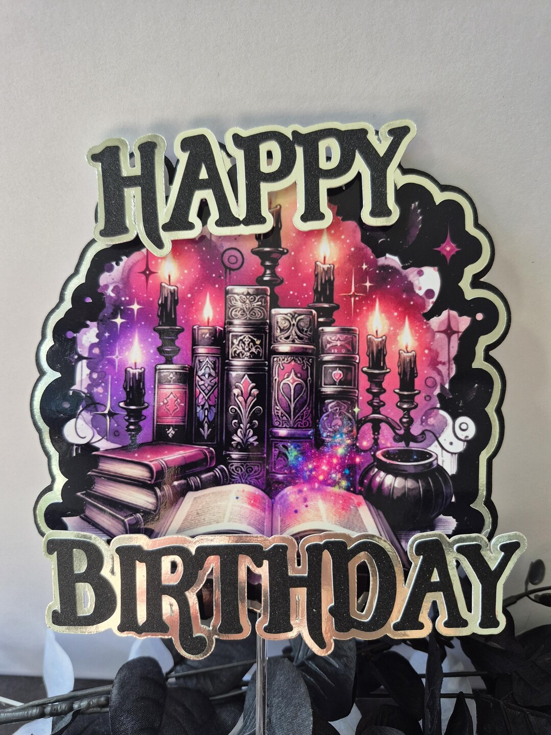 Magical Birthday Cake Topper – Fantasy Book & Candle Theme – Witchcore ...