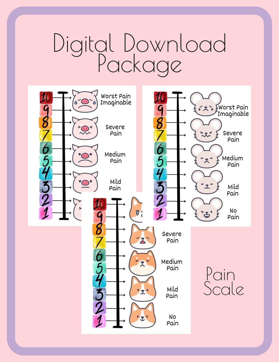 Get Three Cute Kid Pain Scale Wall Decor INSTANT DOWNLOAD, Nursing Pain ...