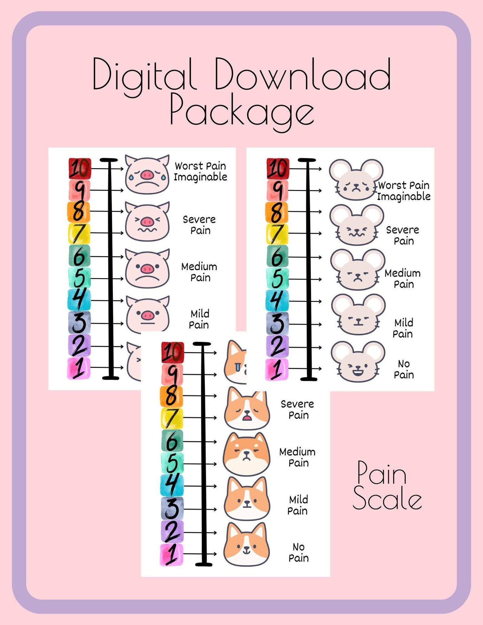 Get Three Cute Kid Pain Scale Wall Decor INSTANT DOWNLOAD, Nursing Pain ...