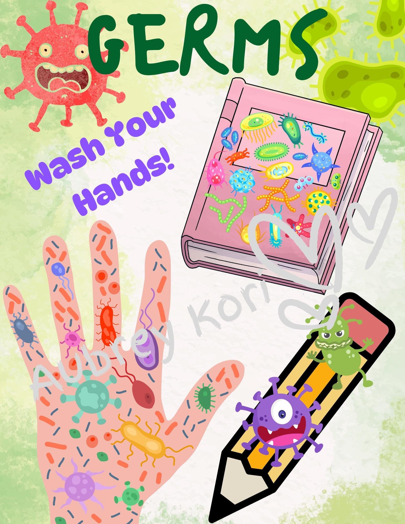 Wash Your Hands GERMS Sign for Bathroom, Health Office, Nursing Office ...