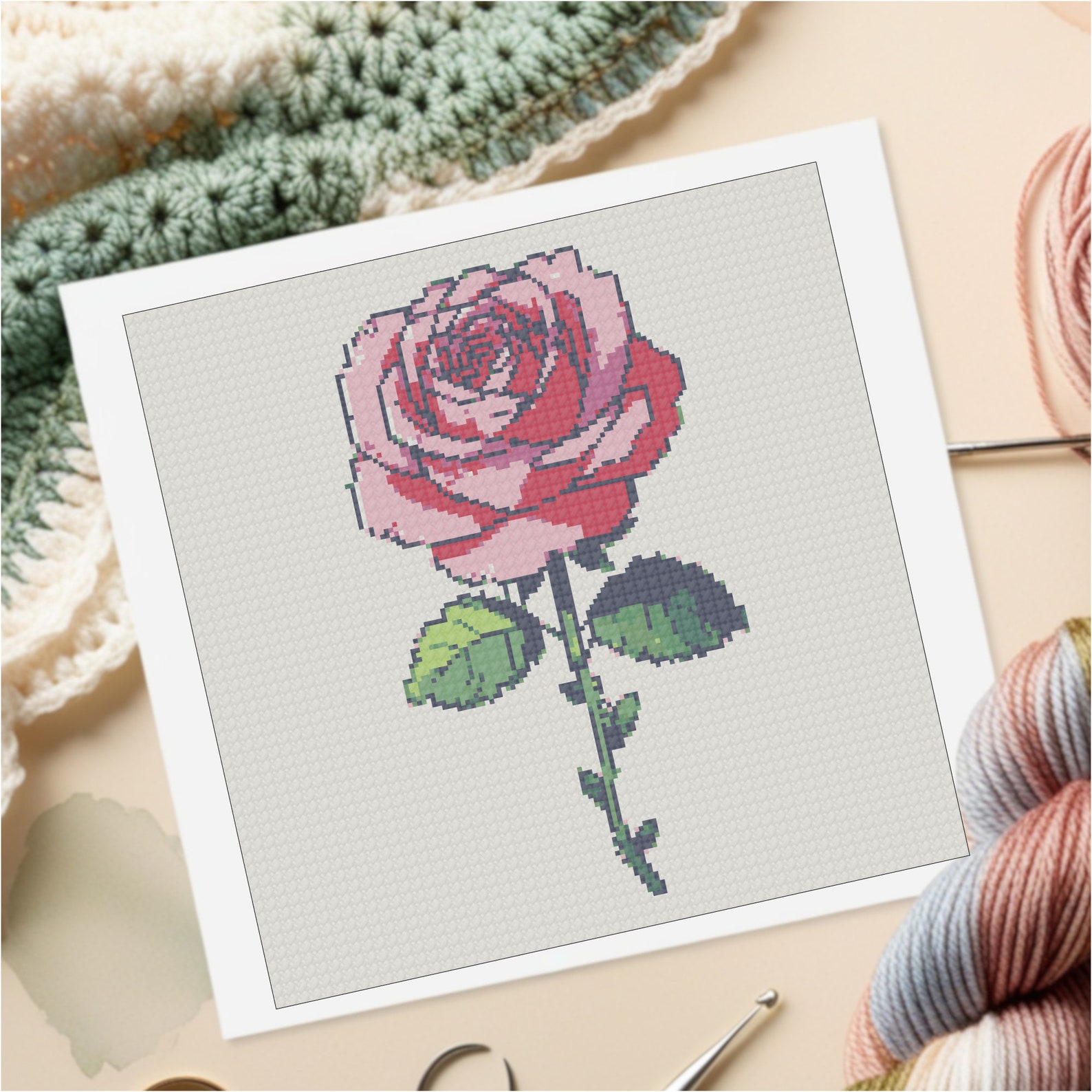 C2C Crochet Pattern: Beautiful Rose Corner to Corner Row by Row Crochet ...