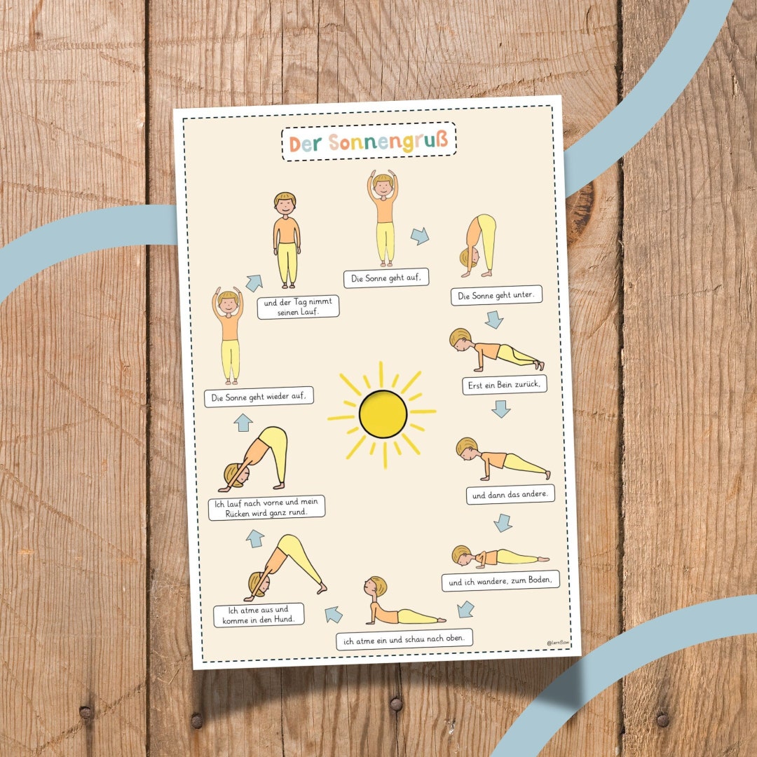 Yoga Sun Salutation Poster for Kids, Children's Yoga Poster, Yoga Poses ...