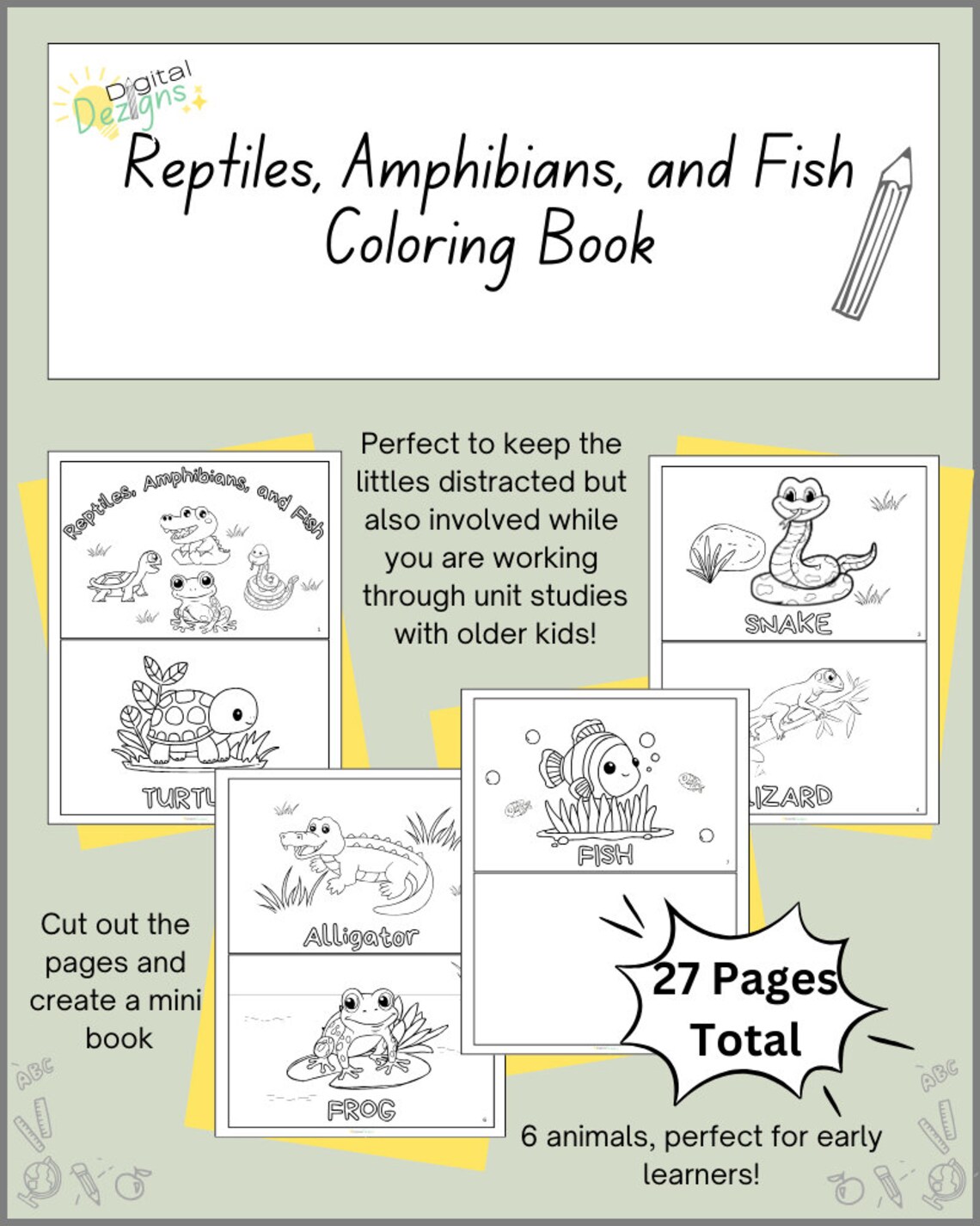Reptile Preschool Bundle Amphibian Tracing and Coloring Printable ...