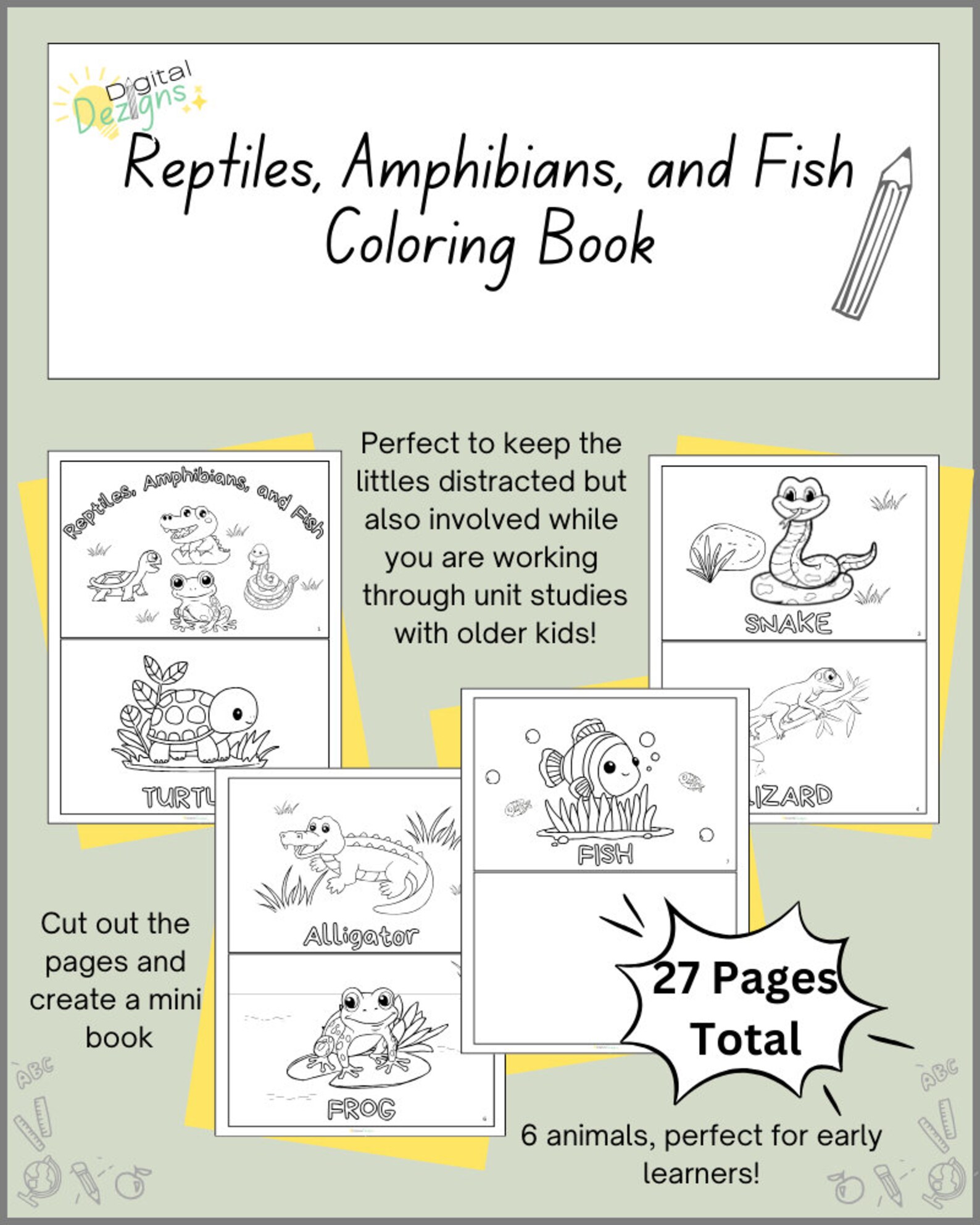 Reptile Preschool Bundle Amphibian Tracing and Coloring Printable ...