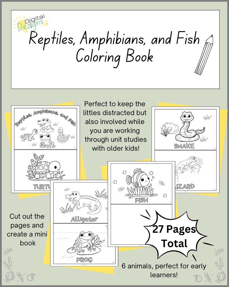 Reptile Preschool Bundle Amphibian Tracing and Coloring Printable ...
