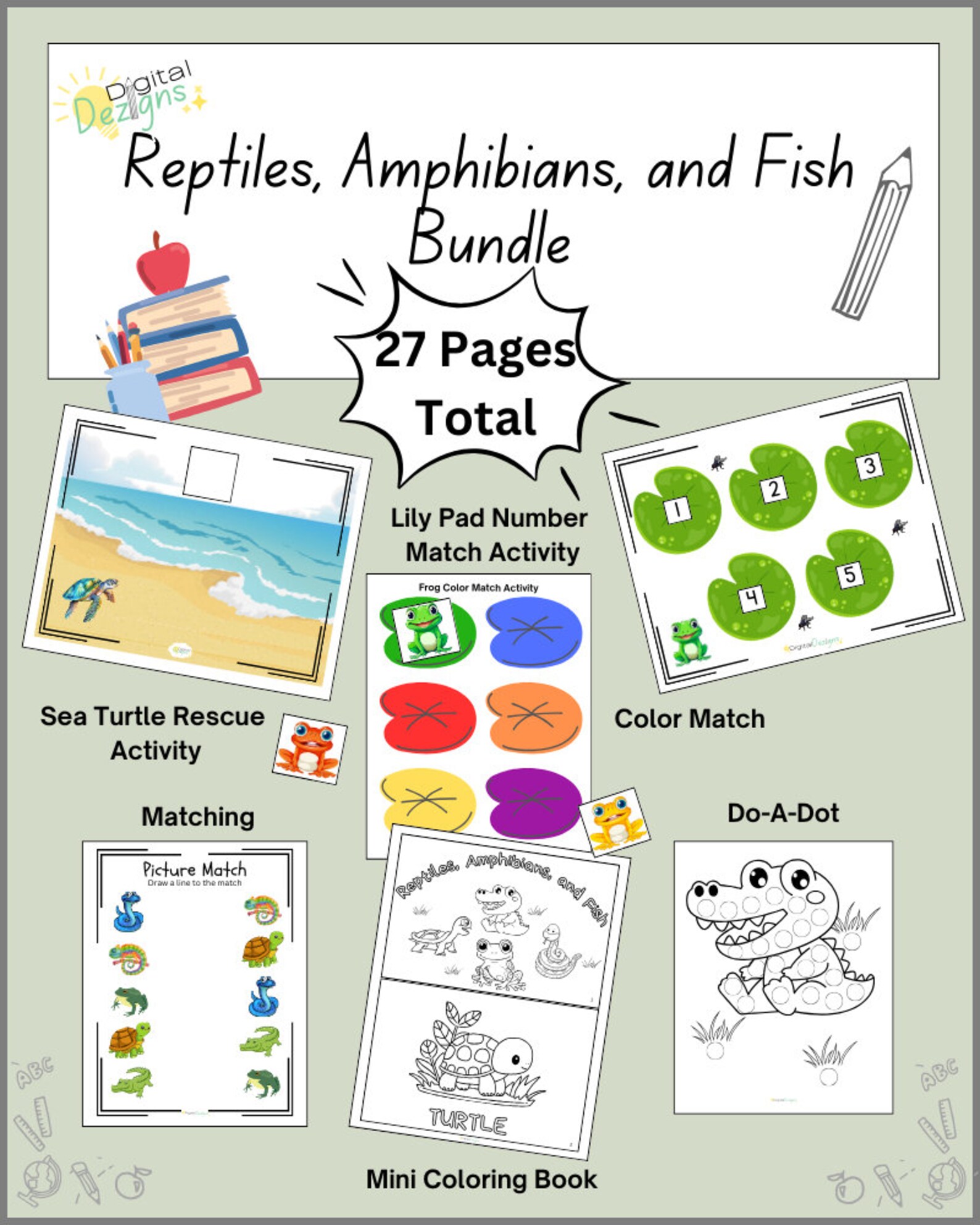 Reptile Preschool Bundle Amphibian Tracing and Coloring Printable ...
