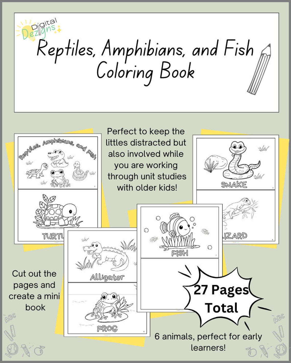 Preschool Worksheets Bundle Reptile Tracing and Coloring Printable ...