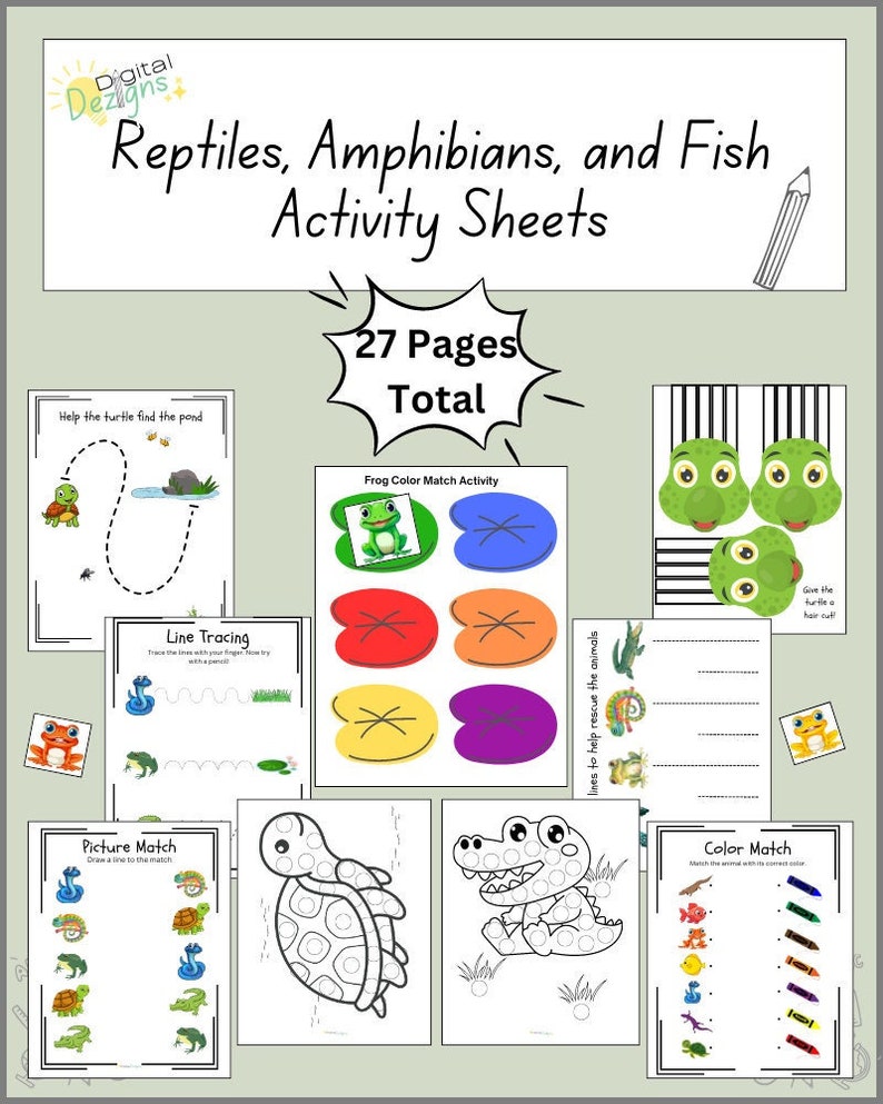 Preschool Worksheets Bundle Reptile Tracing and Coloring Printable ...